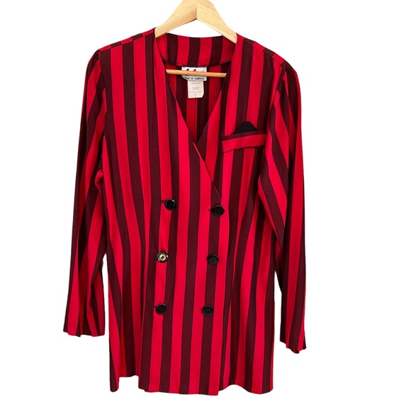 Tops | Retro La Gal Black And Red Striped Jacket Or Mini Dress | Poshmark